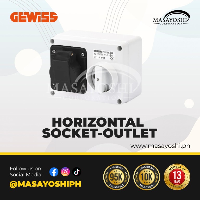 Gewiss Fixed Interlocked Horizontal Socket Outlet with Bottom without ...