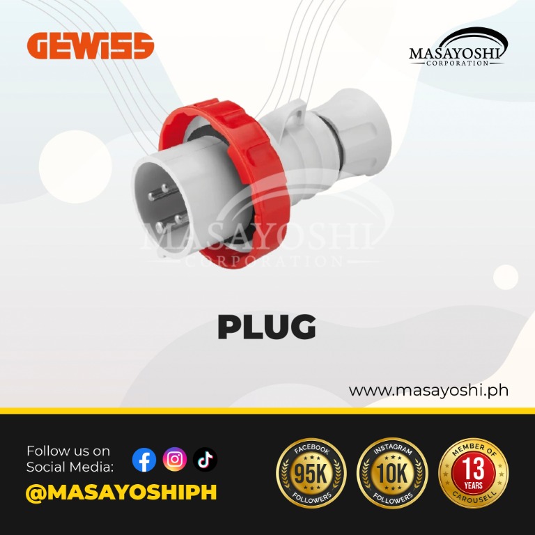 Gewiss Industrial Straight Plug HP - IP66/IP67/IP68/IP69 - 3P+E 32A 380-415V 50/60HZ - | Model ...