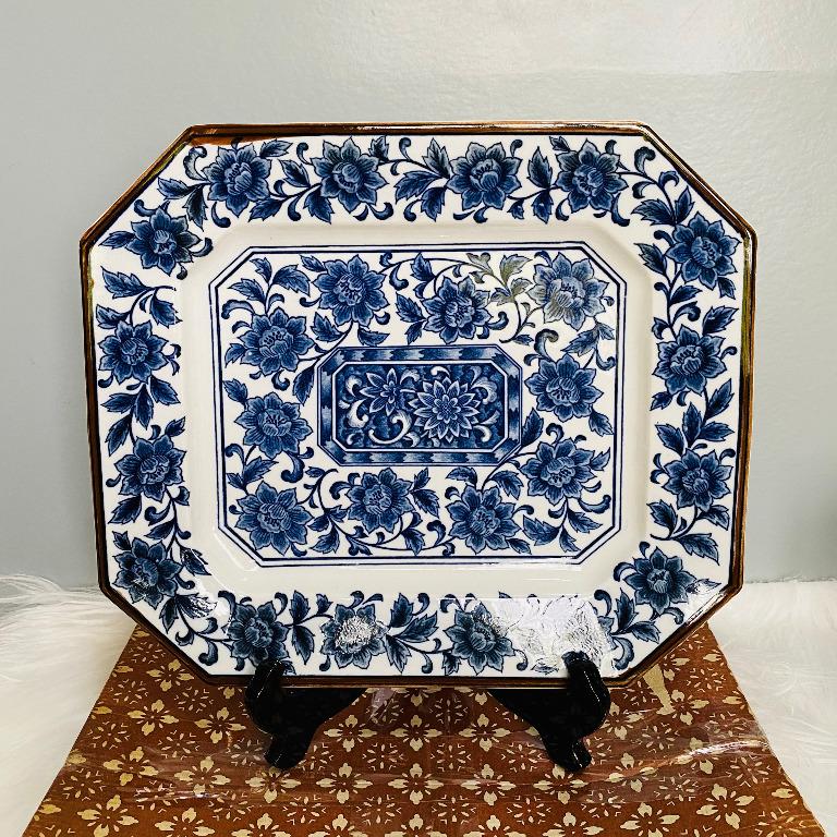 Japan Marked Blue Polygon Platter Serving Plate, Furniture & Home ...