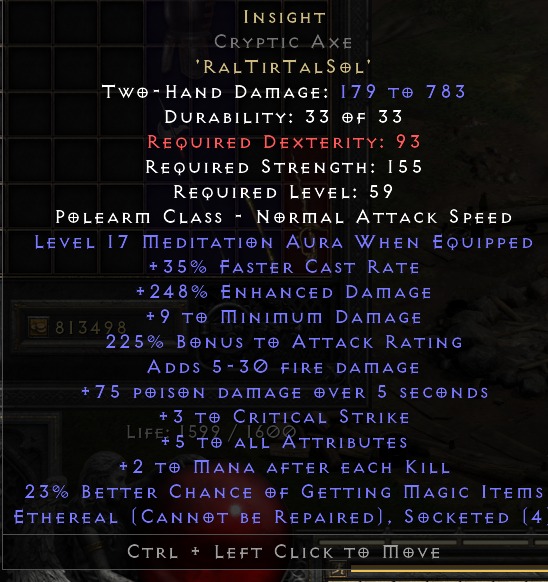 Perfect 17 Medi Insight Ethereal Cryptic Axe : Diablo 2 Resurrected ...