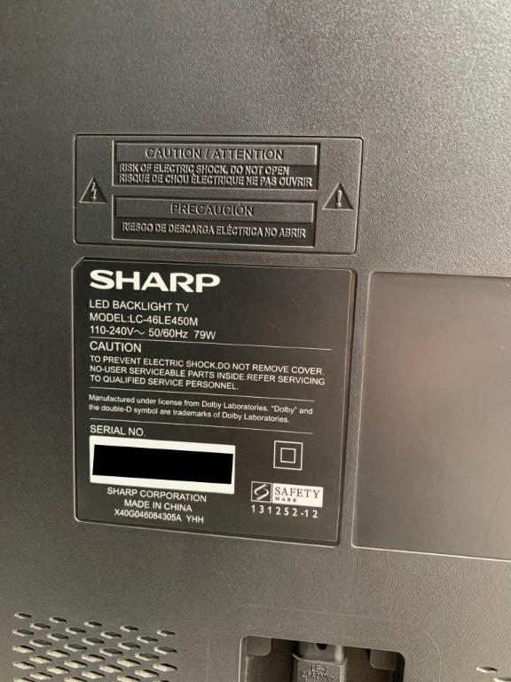Sharp Aquos LC-46LE450M 46" LED TV HDMI Dolby Digital Full HD 1080P, TV ...
