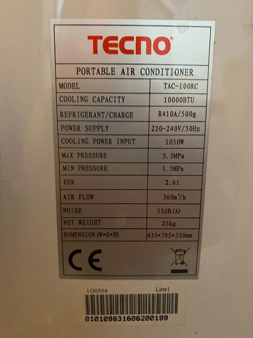 Tecno Portable Aircon Unit - used, TV & Home Appliances, Air ...