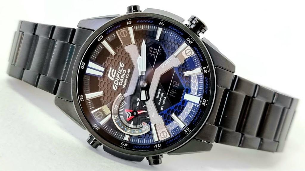 Casio Edifice ECB-S100DC-2A Mobile link Bluetooth Solar Power Black Ion Plated Stainless Steel ...
