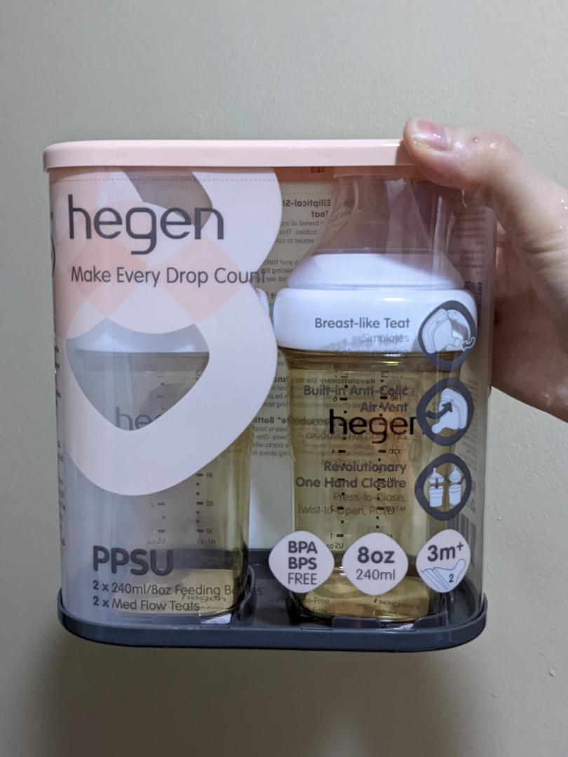 Hegen bottles 2 x 240ml & 2 x Med Flow teats, Babies & Kids, Nursing ...
