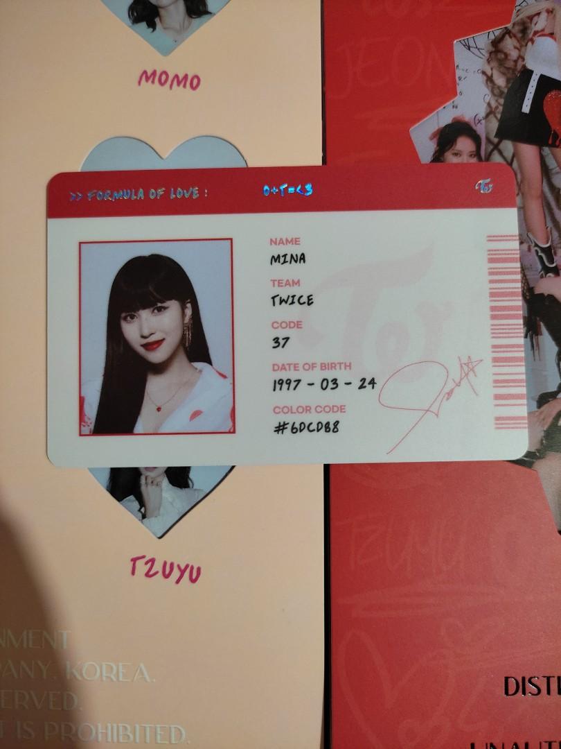 Mina (Formula of Love) ID Card, Hobbies & Toys, Memorabilia & Collectibles, K-Wave on Carousell