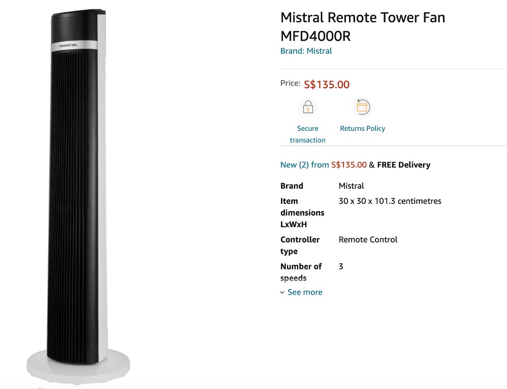 Mistral Remote Tower Fan MFD4000R for sale, Furniture & Home Living ...