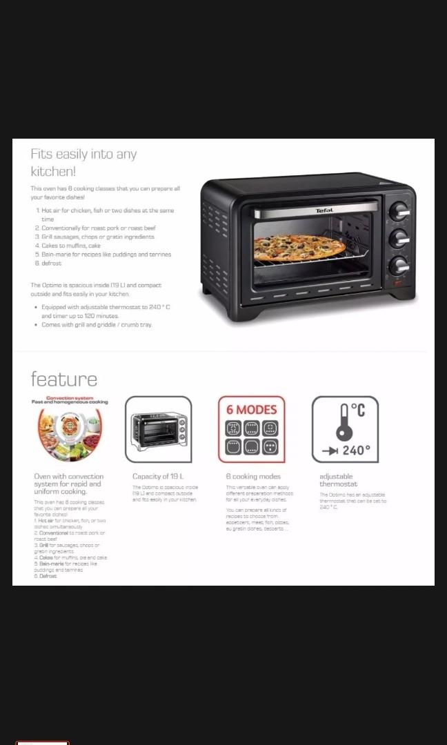 Tefal 19L Optimo Oven, TV & Home Appliances, Kitchen Appliances, Ovens ...