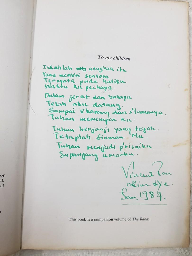 1983 Ala Sayang Felix Chia book about babas and nyonyas, Hobbies & Toys ...