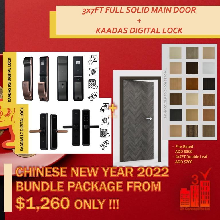 3V Concept Full Solid Laminated Door + Kaadas Door Digital Lock ...
