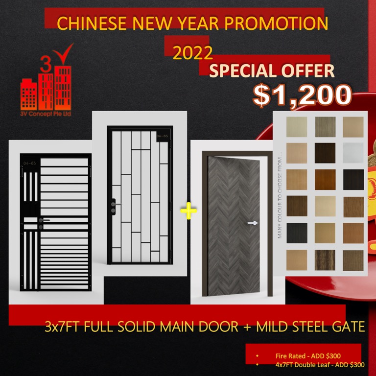 3V Concept Full Solid Laminated Main Door + Mild Steel Gate, Furniture ...