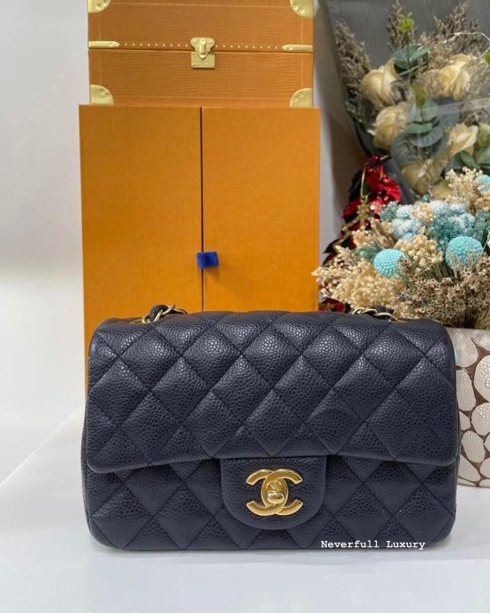 Chanel Classic Mini Rectangle Navy Blue Caviar Ghw Series 21/2016 ...