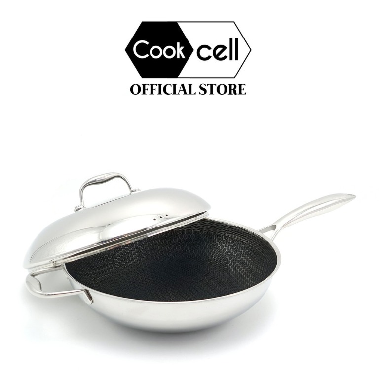COOKCELL Blackcube 30cm Wok Pan with Glass Lid, Furniture & Home Living ...