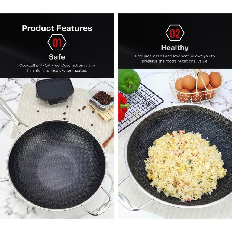 COOKCELL Blackcube 30cm Wok Pan with Glass Lid, Furniture & Home Living ...