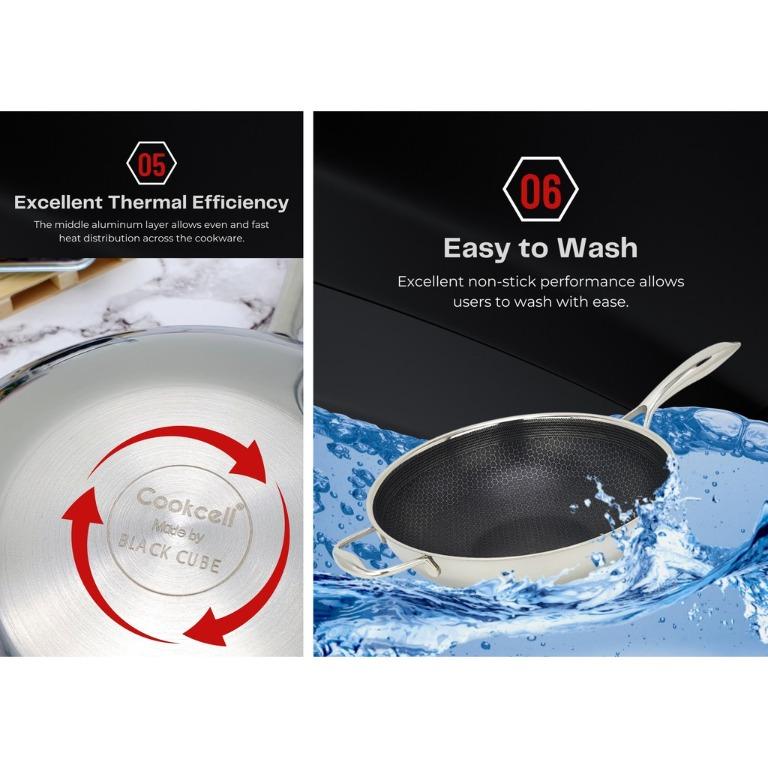 COOKCELL Blackcube 30cm Wok Pan with Glass Lid, Furniture & Home Living ...