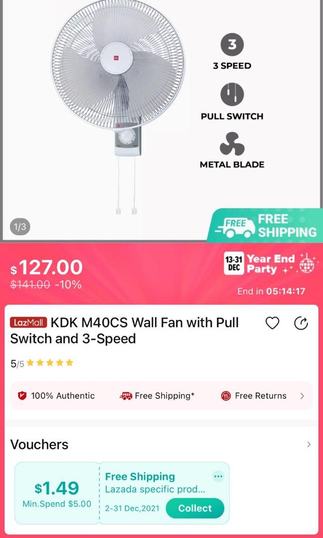 KDK M40CS Wall Fan Grey, Furniture & Home Living, Lighting & Fans, Fans ...