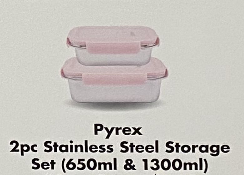 Pyrex stainless steel storage (650ml & 1300 ml), Furniture & Home ...