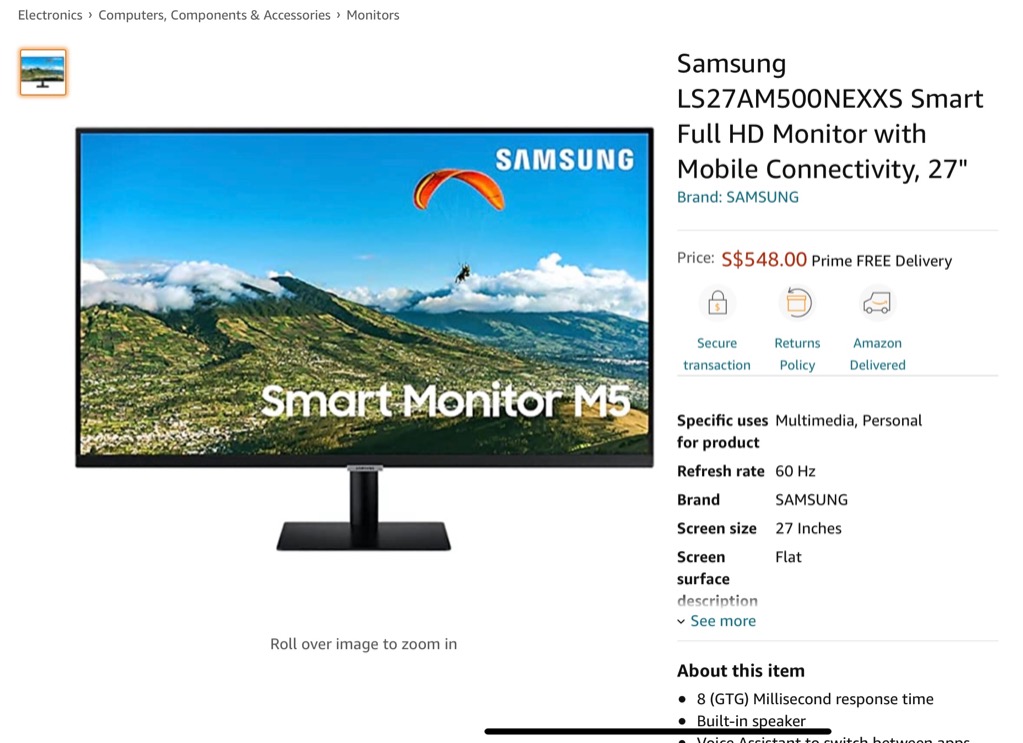 Samsung 27 inch Smart monitor, Computers & Tech, Parts & Accessories ...