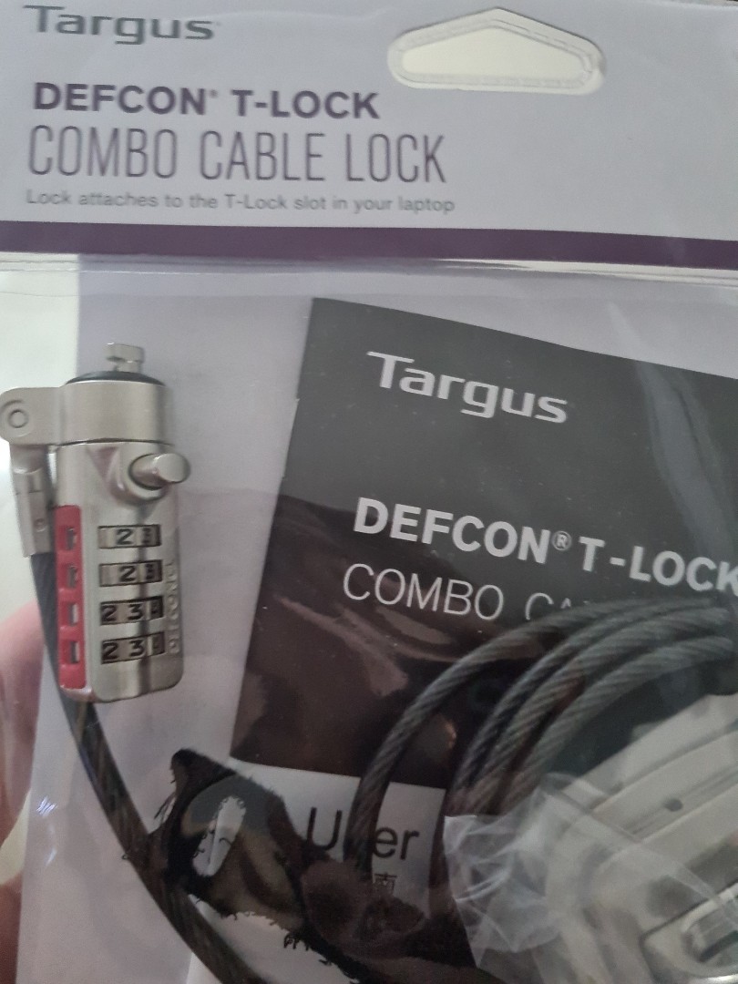 Targus Defon T-lock Combo Cable Lock PA410B-DL, Computers & Tech, Parts ...