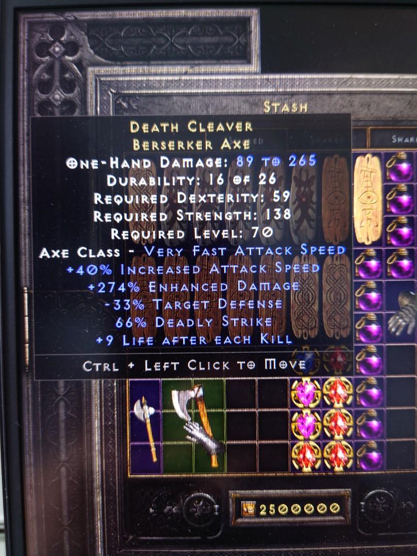 D2R Diablo Death Cleaver axe barbarian 274%ED, +9 life, Video Gaming ...