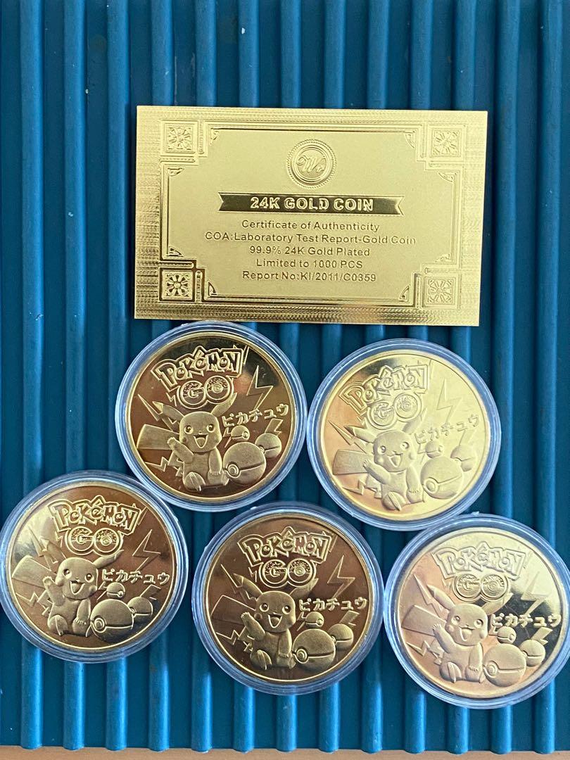 Pokemon Go Pikachu 24K coated Gold Coins (set of 5), Hobbies & Toys ...