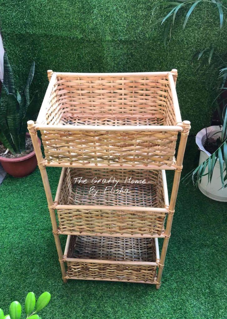 Rattan Rack/3 tier rack/Rattan Shelves/Organizer, Furniture & Home ...