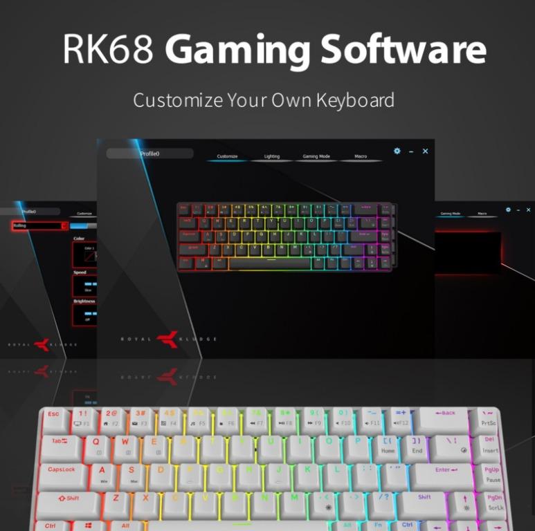 RK ROYAL KLUDGE RK68 (RK855) (WHITE) Bluetooth Wireless/Wired 65% Mechanical Keyboard, 68 Keys ...