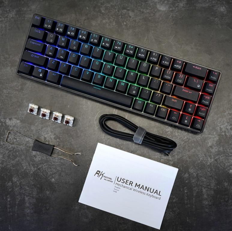 RK ROYAL KLUDGE RK68 (RK855) (WHITE) Bluetooth Wireless/Wired 65% Mechanical Keyboard, 68 Keys ...