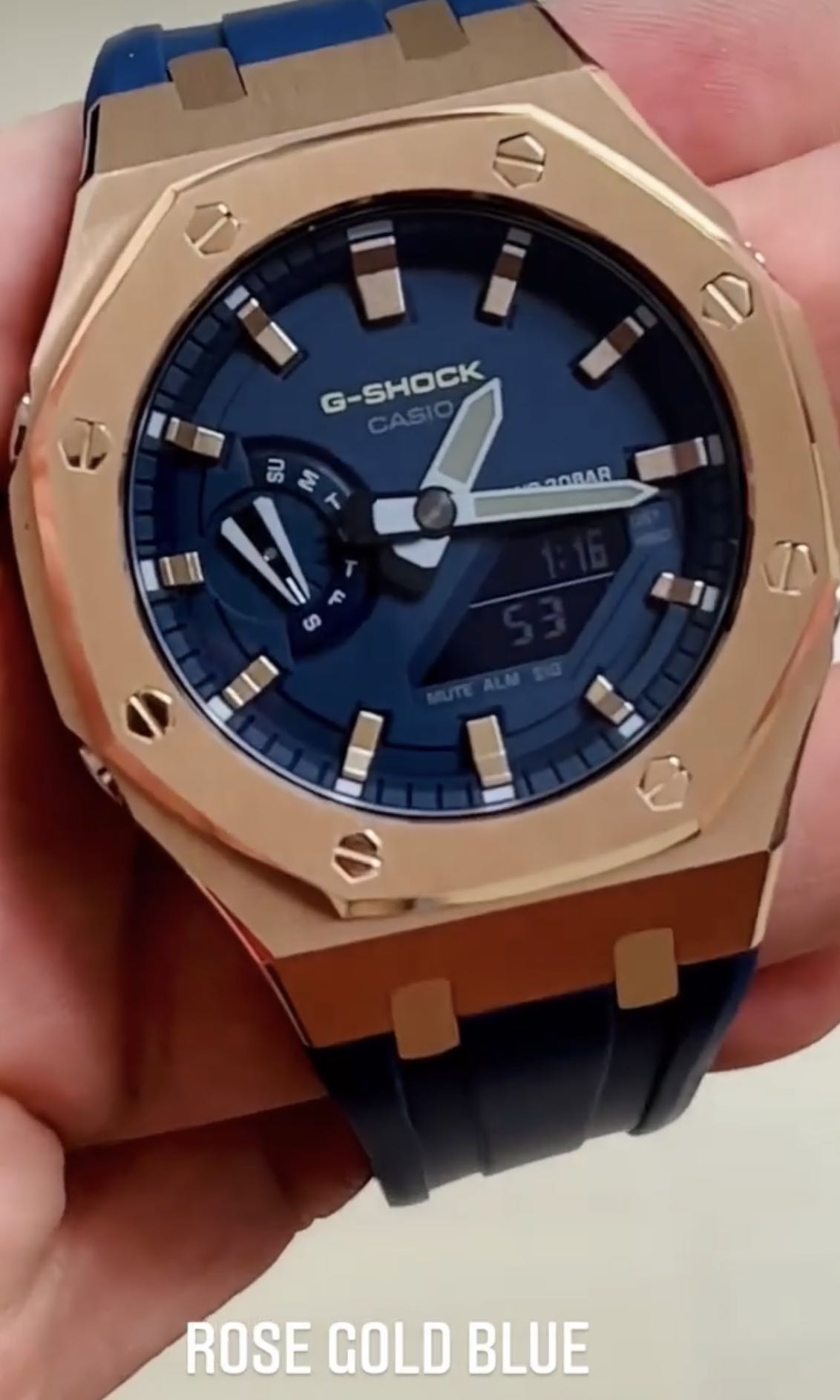 Rosegold blue design custom ga2100 ga2110 gshock carbon core Casioak ...