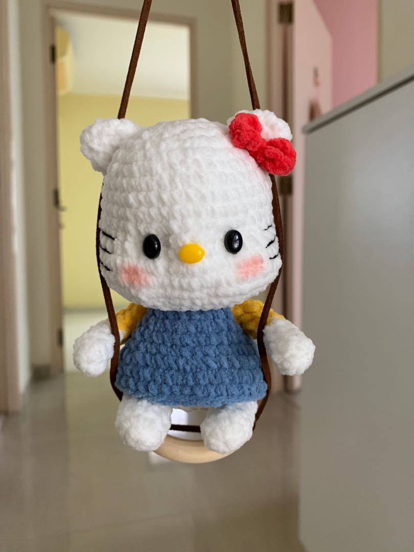 Super cute Hello Kitty on swing crochet DIY kit/Finished product also ...