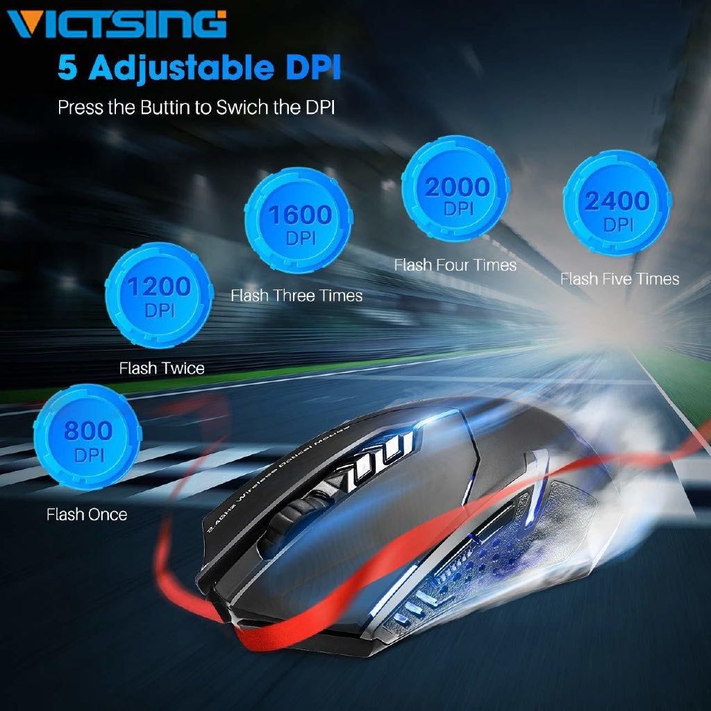 VICTSING Wireless Gaming Mouse Breathing Backlit 7-Button Unique Silent ...