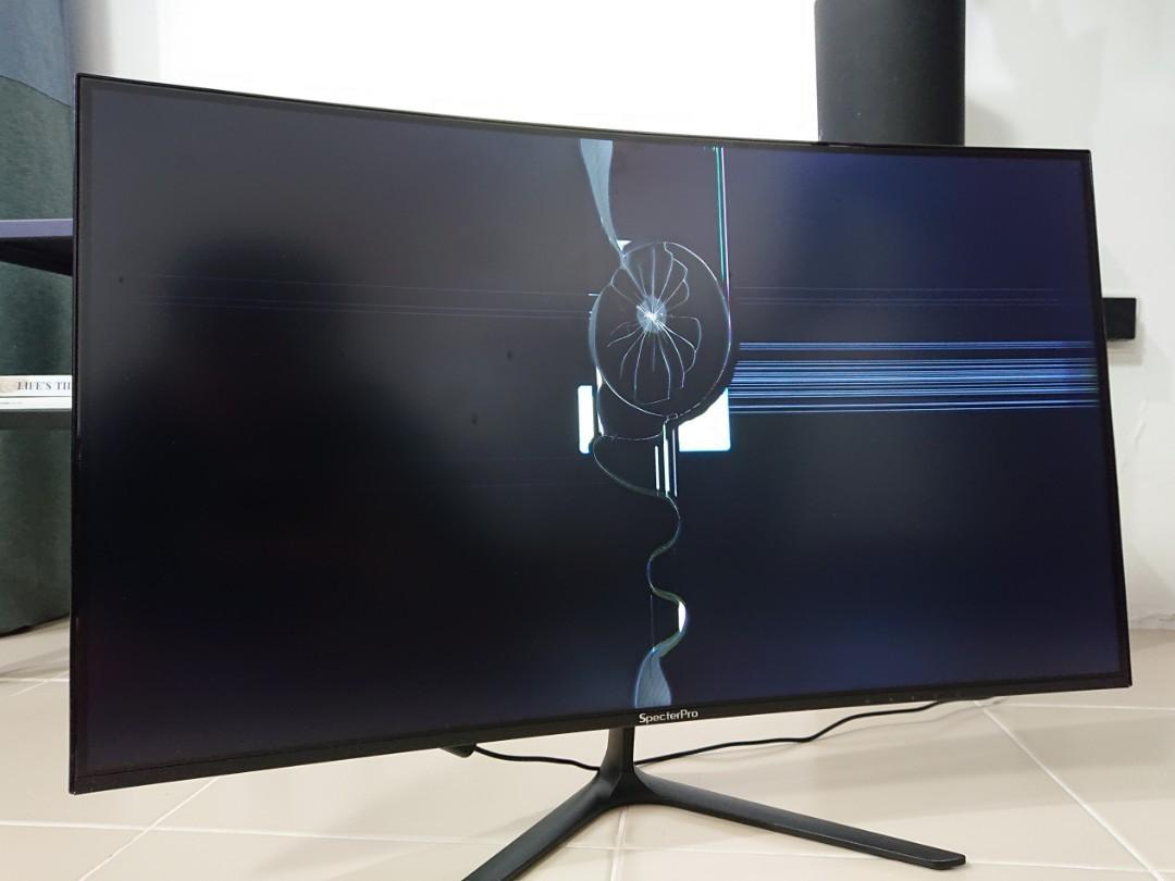 27" Curved Monitor Full HD Specterpro Broken LCD For Repair or Parts ...