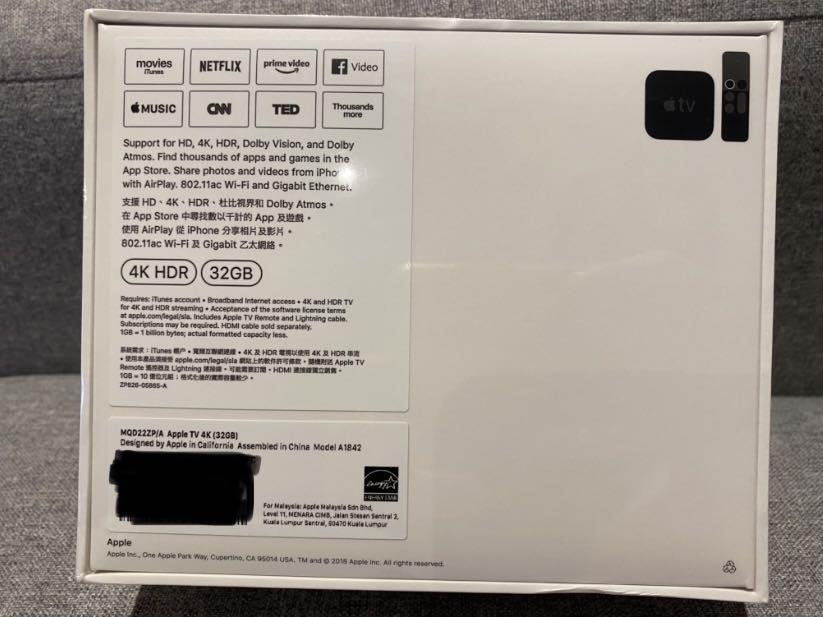 Apple TV 4K HDR (32GB) 1st Gen A1842, TV & Home Appliances, TV ...