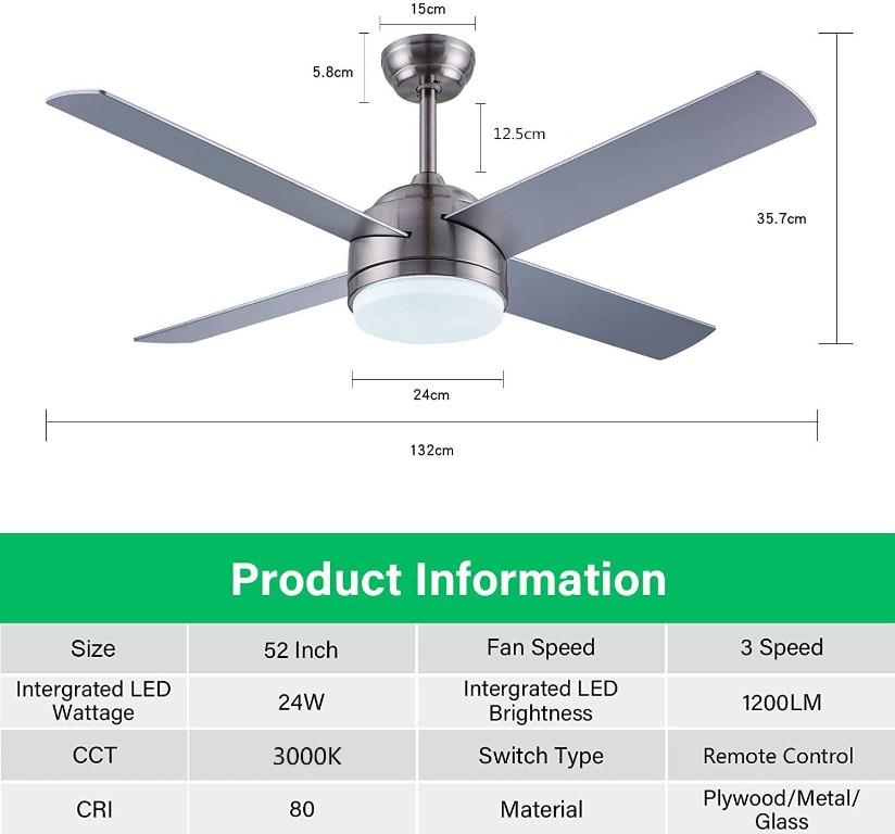 CJOY Ceiling Fan with Lights, 52 Inch Modern Ceiling Fans with 4 ...