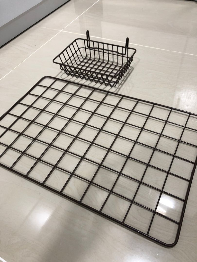 Iron Grid Wall Panel + Rack (Dark Brown), Furniture & Home Living, Home ...