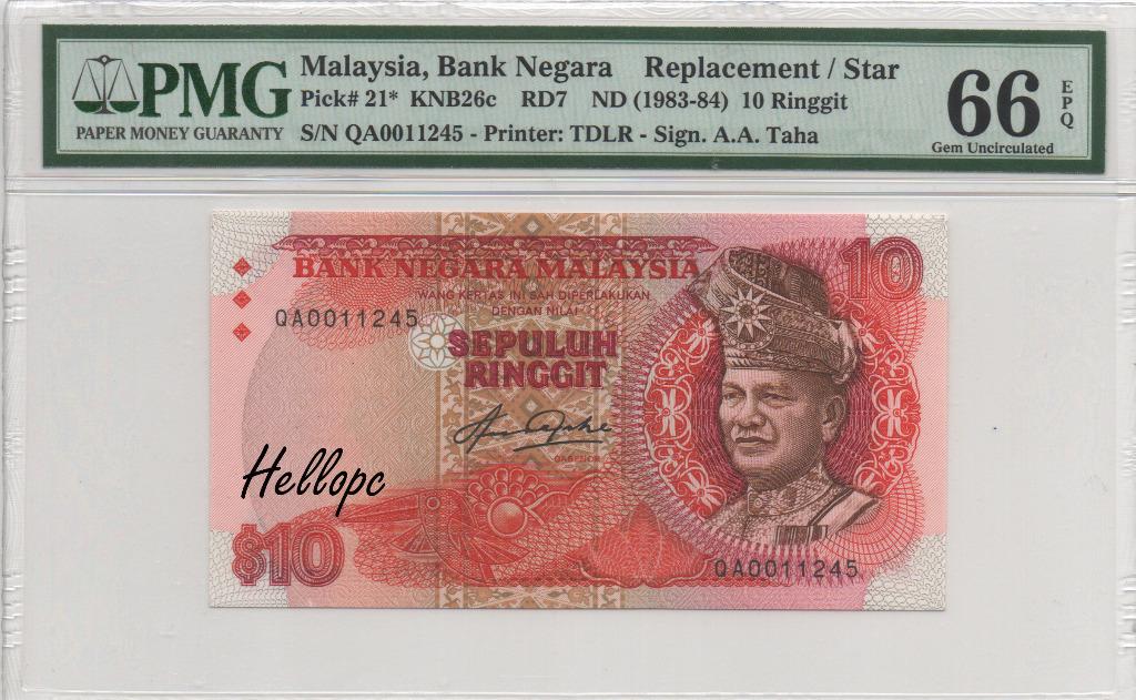 Malaysia 5th series 1983-84, 10 Ringgit, P-21*, S/N. QA 0011245 ...