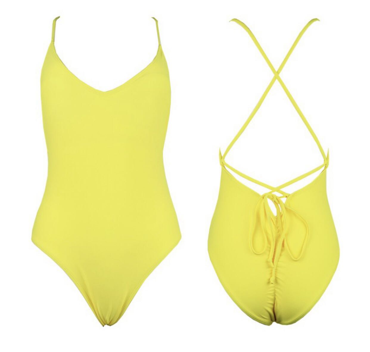Neon Yellow One Piece Bikini Swimsuit Womens Fashion Swimwear