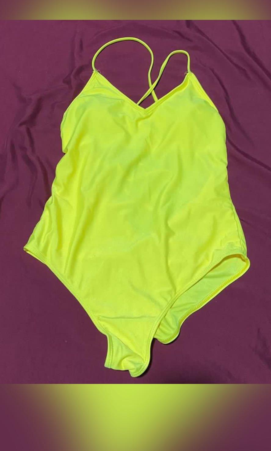 Neon Yellow One Piece Bikini / Swimsuit, Women's Fashion, Swimwear ...