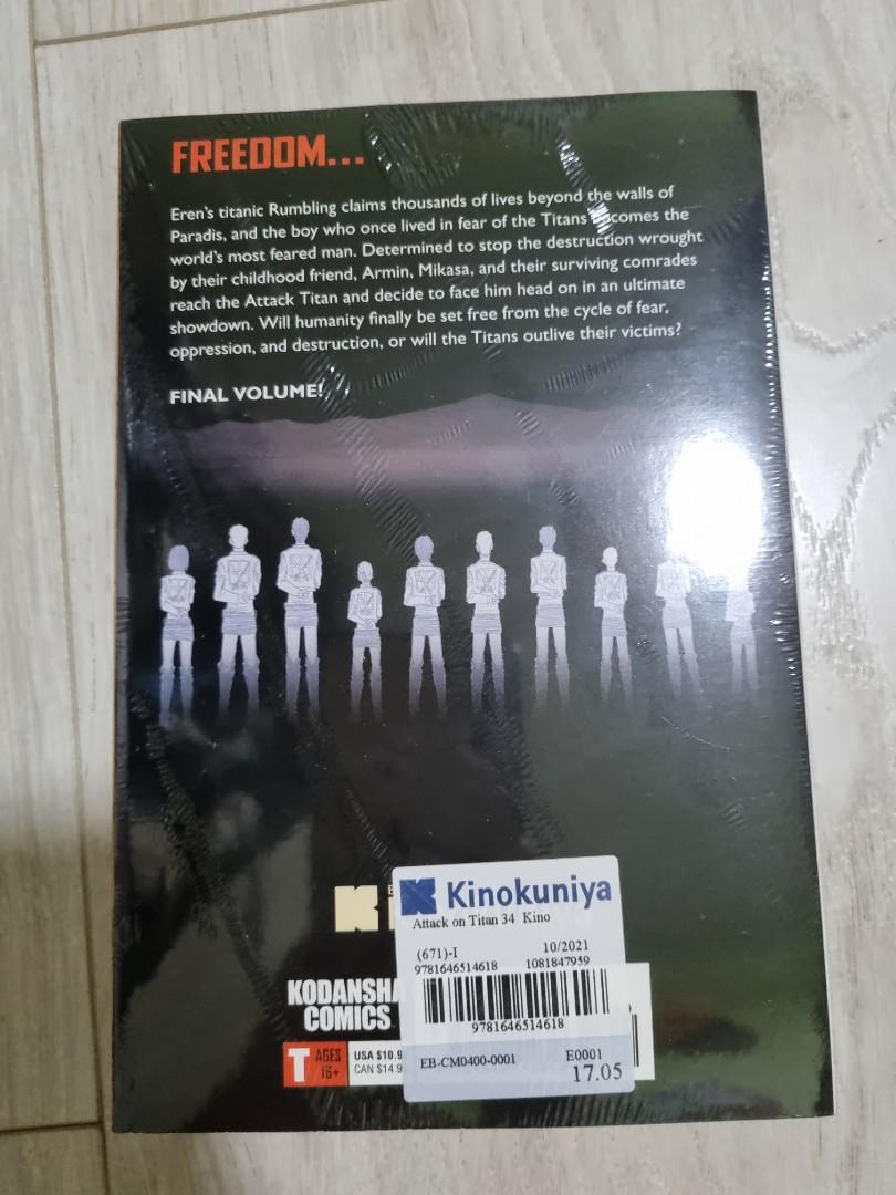 SEALED ATTACK ON TITAN ( AOT ) VOLUME 34 KINOKUNIYA EDITION, Hobbies ...