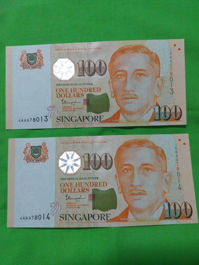singapore $100 note. 4AA Running number., Hobbies & Toys, Memorabilia ...