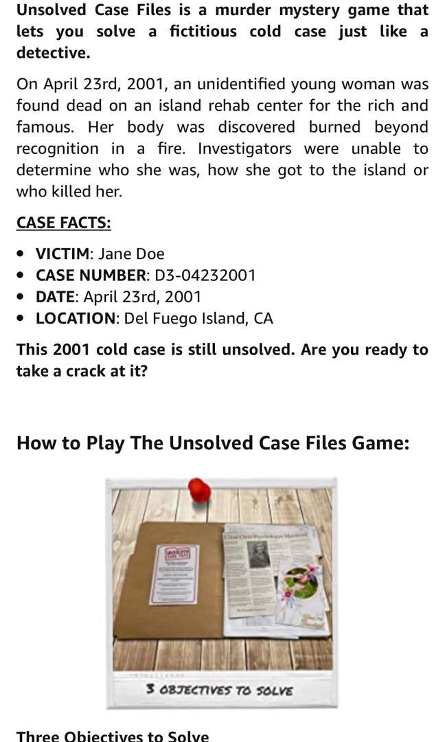 UNSOLVED CASE FILES | Doe, Jane - Cold Case Murder Mystery Game - Can ...