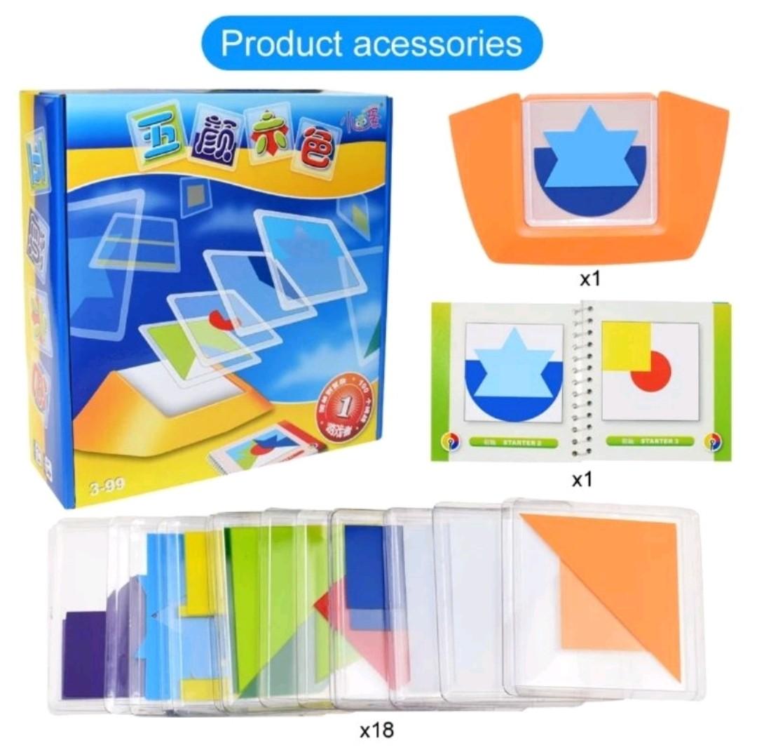 100 Challenge Color Code Puzzle Games Tangram Jigsaw Board Kids Skills ...