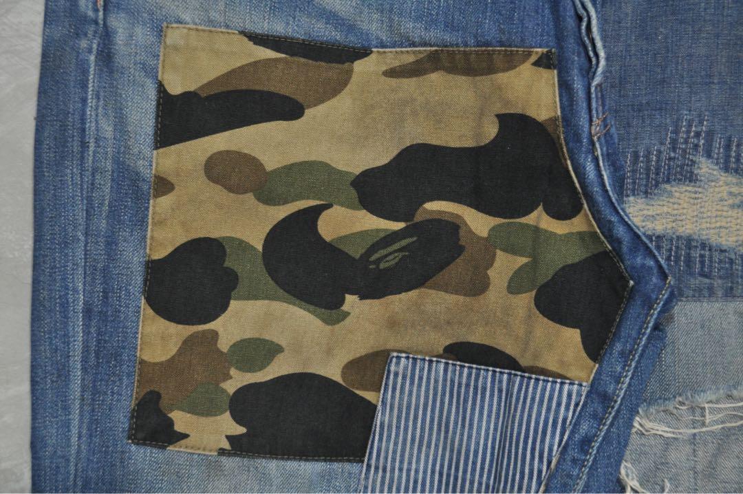Bape - 1st Camo Patchwork Bapesta Denim, Men's Fashion, Bottoms, Jeans on Carousell