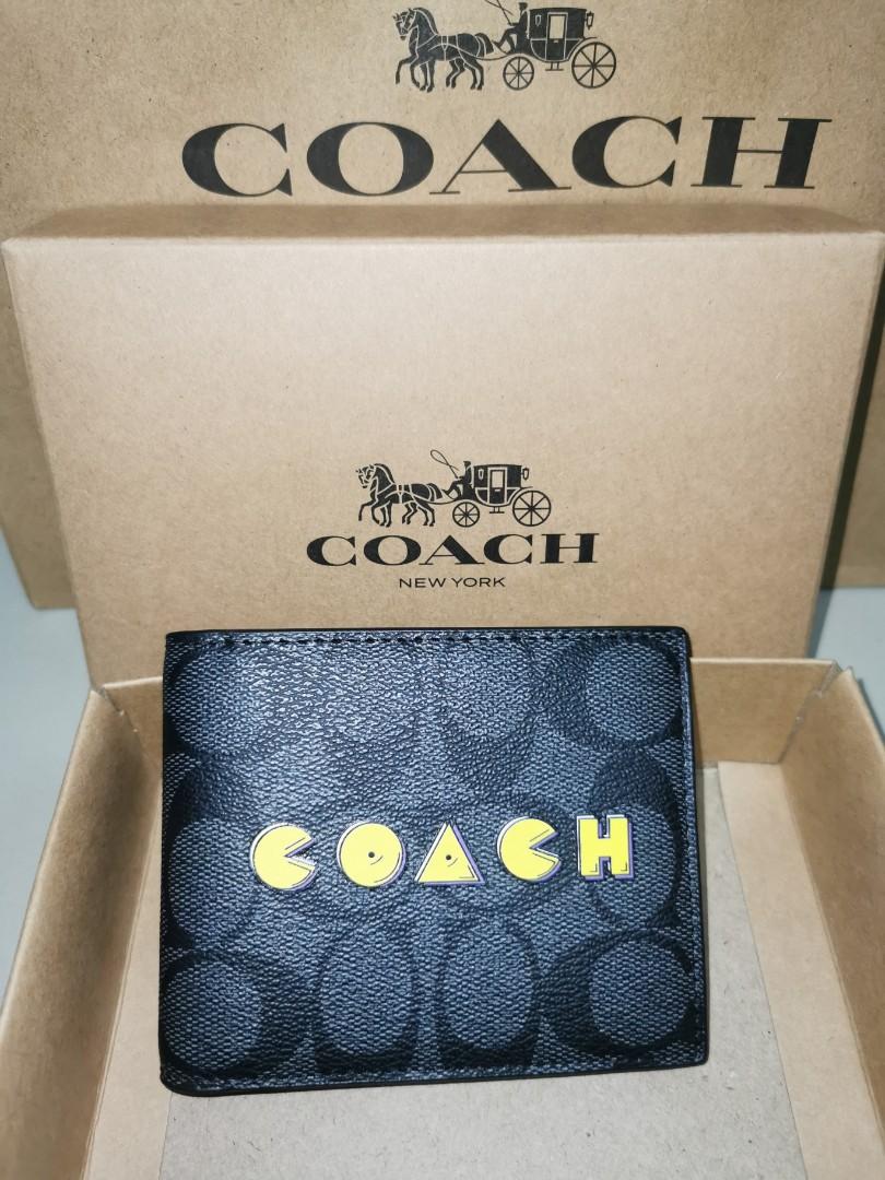 ID BILLFOLD WALLET IN SIGNATURE CANVAS WITH PAC-MAN COACH SCRIPT (COACH ...