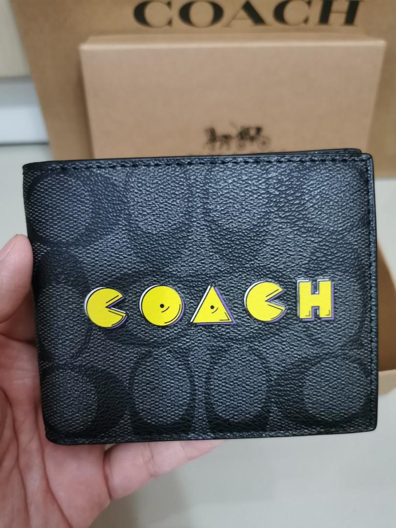 ID BILLFOLD WALLET IN SIGNATURE CANVAS WITH PAC-MAN COACH SCRIPT (COACH ...