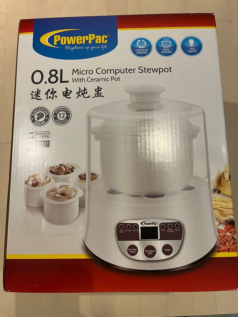 Powerpac 0.8L Micro Computer Stewpot with Ceramic Pot, TV & Home ...