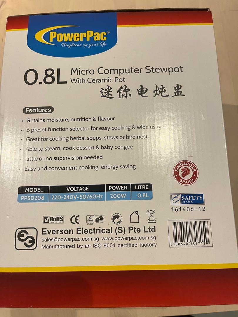 Powerpac 0.8L Micro Computer Stewpot with Ceramic Pot, TV & Home ...