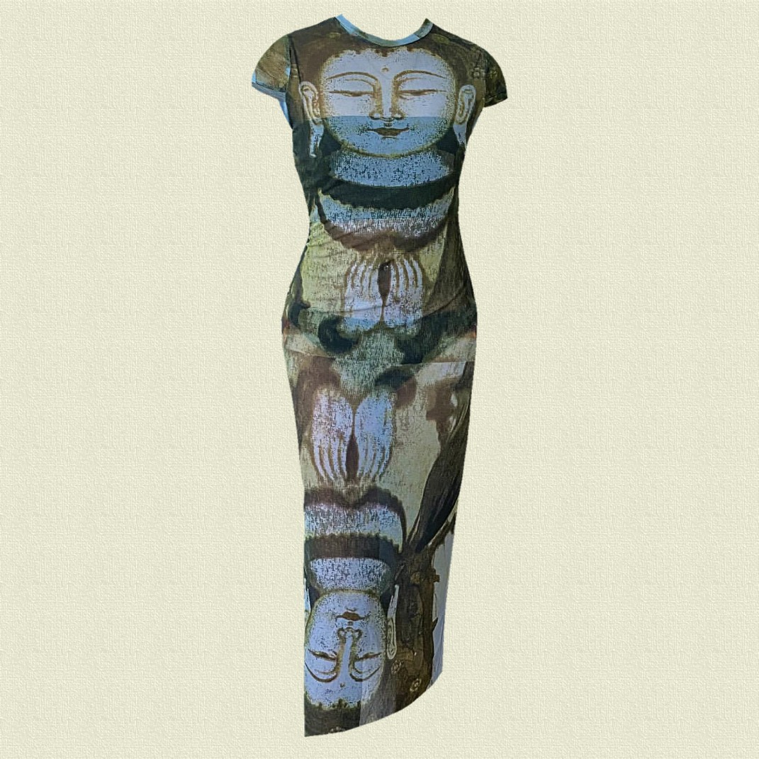 Vintage Buddha Mesh Maxi Dress | Retro y2k 90s Art Vivienne Tam ...