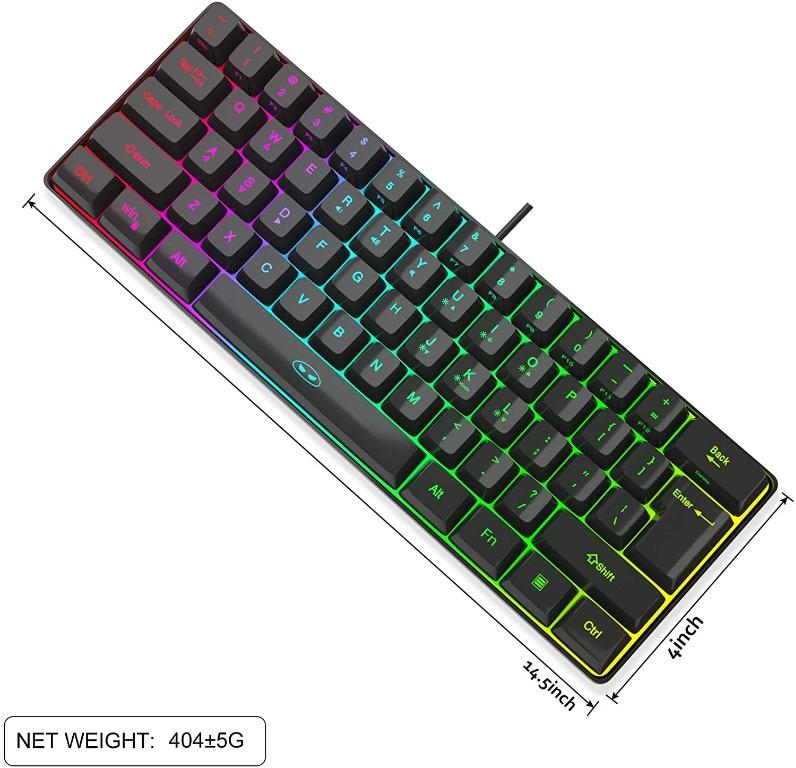 60% Gaming Keyboard[UK Layout], RGB Backlit Ultra-Compact Mini Keyboard ...