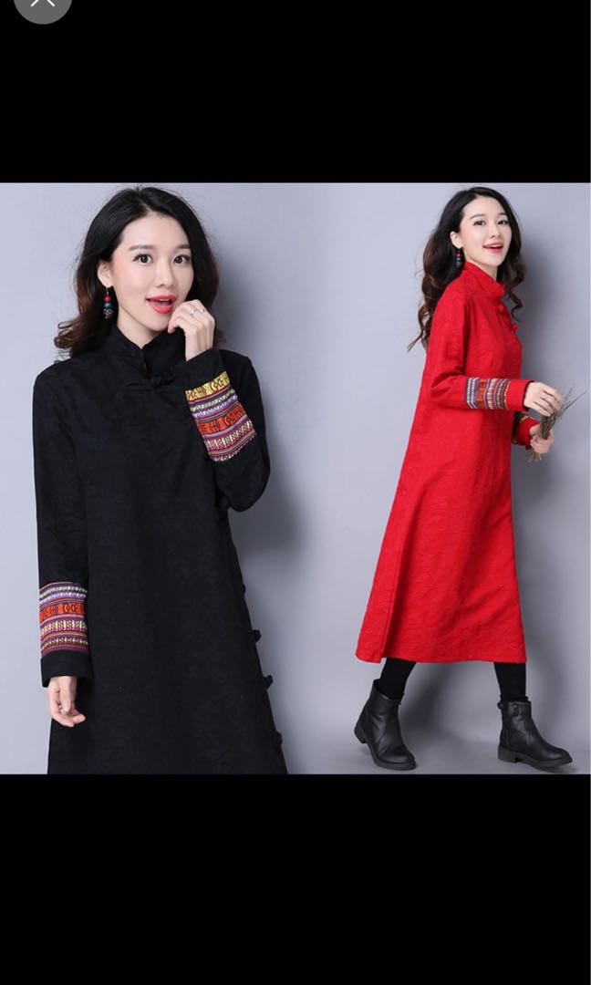 Black long sleeve traditional dress, Women's Fashion, Dresses & Sets ...