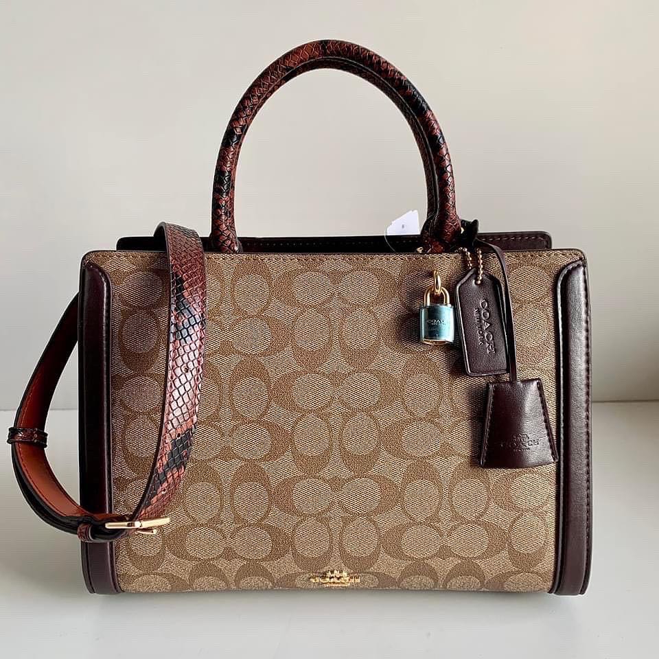 Coach Zoe Carryall in Signature Canvas with Snakeskin Detail, Women's ...
